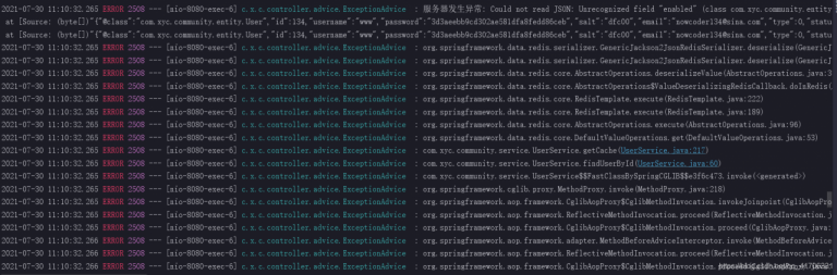 Redis Reports An Error When Integrating Springsecurity Could Not Read Json Unrecognized Field